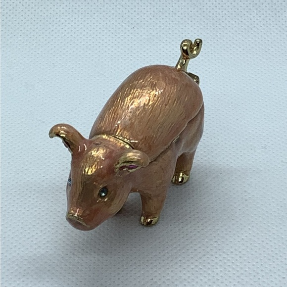 Monet | Accents | Vintage Monet Pig Enameled Jeweled Trinket Box Hinged ...